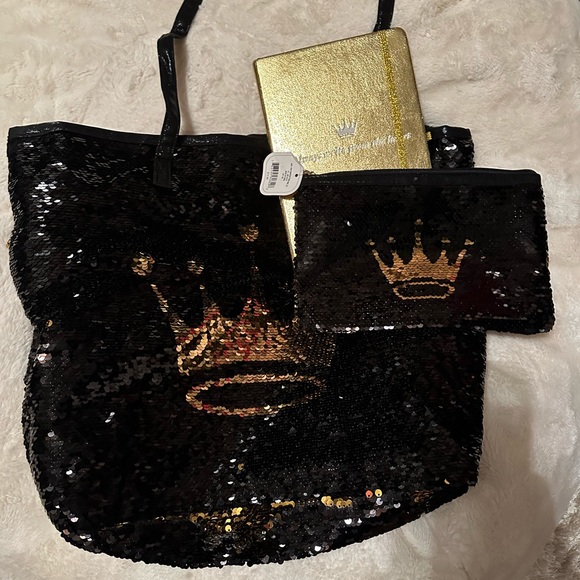 Hallmark | Bags | Hallmark Sequins Tote With Matching Pouch And Gold ...